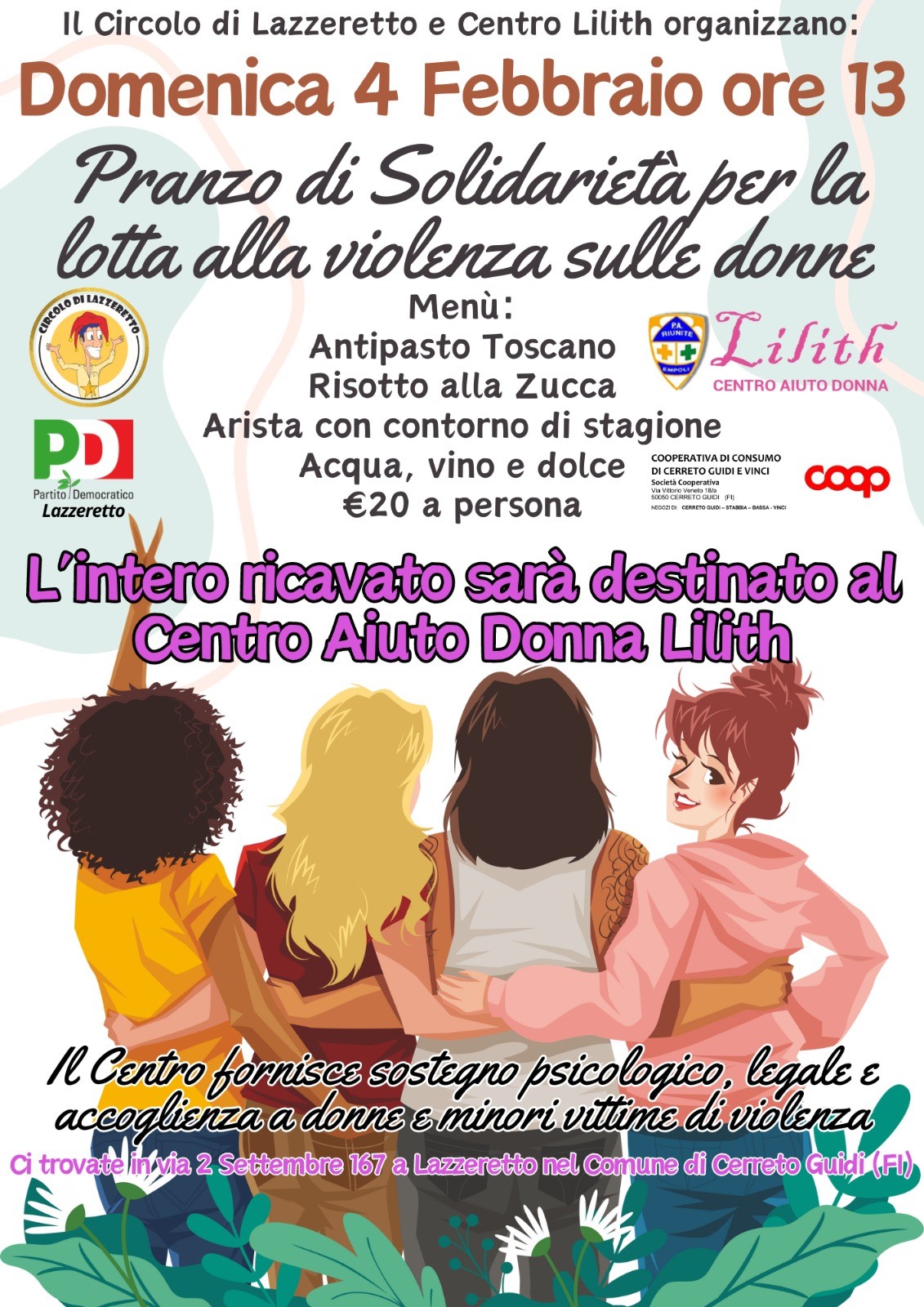 Pranzo di solidarietà al Circolo ARCI di Lazzeretto per la lotta alla violenza sulle donne ...